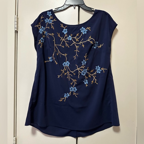 eshakti | Tops | Eshakti Navy Blue Floral Embroidered Blouse | Poshmark